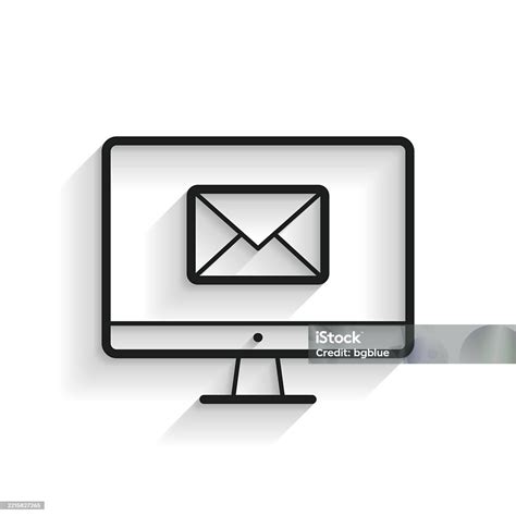이메일 메시지가 있는 데스크톱 컴퓨터 흰색 배경에 긴 그림자가 있는 선 아이콘 3차원 형태에 대한 스톡 벡터 아트 및 기타 이미지 3차원 형태 개념 검은색 Istock