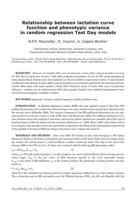Pdf Relationship Between Lactation Curve Function And Phenotypic Variance In Random Regression