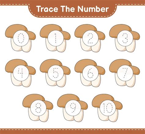 버섯 Boletus 교육 어린이 게임 인쇄용 워크 시트 벡터 일러스트와 함께 번호 추적 번호 추적 프리미엄 벡터
