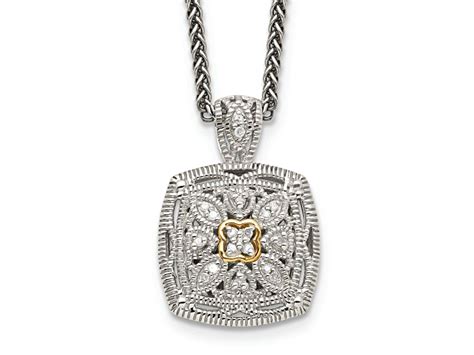 Sterling Silver Antiqued With 14k Accent Diamond Necklace 15cv6a Jtv