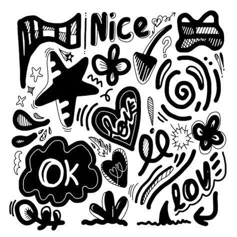 손으로 그린 낙서 디자인 요소 구름 화살 심장 나뭇잎 별 등 프리미엄 벡터