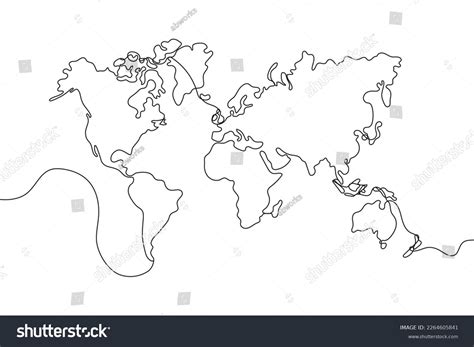 World Map One Stroke Outline Style Stock Vector Royalty Free