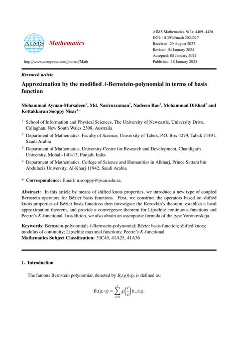 Pdf Approximation By The Modified λ Bernstein Polynomial In Terms Of