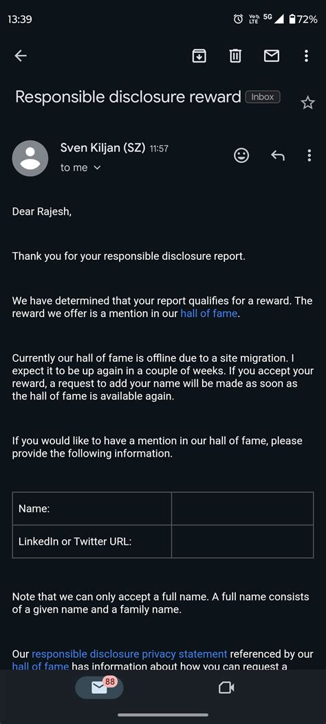 Rajesh Sagar On Linkedin Bugbounty Infosec Cybersecurity Hof