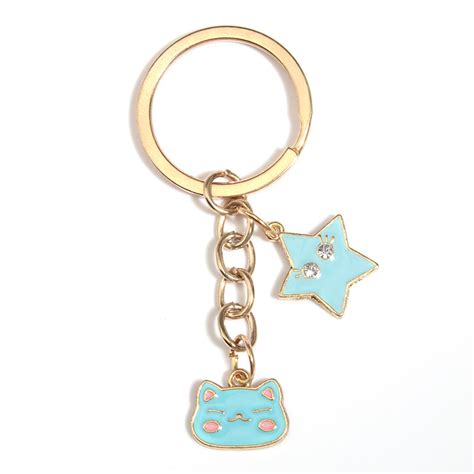 Badu Bg Сладък емайлиран ключодържател Звездно око Котешки ключодържател Ключодържатели с