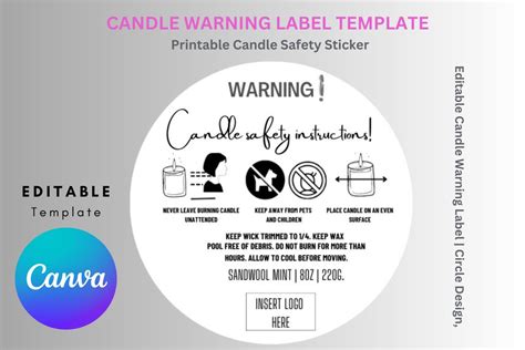 Editable Candle Warning Label Template Circle Design Canva Digital