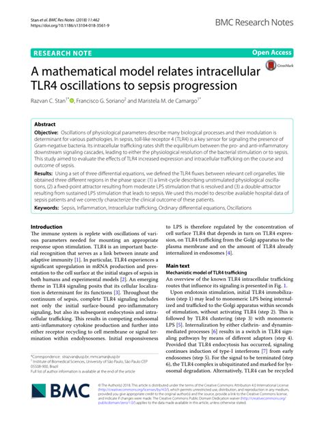 Pdf A Mathematical Model Relates Intracellular Tlr4 Oscillations To Sepsis Progression