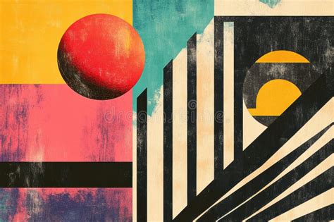 Retro Risograph Artwork Features Bold Colors And Geometric Shapes In A