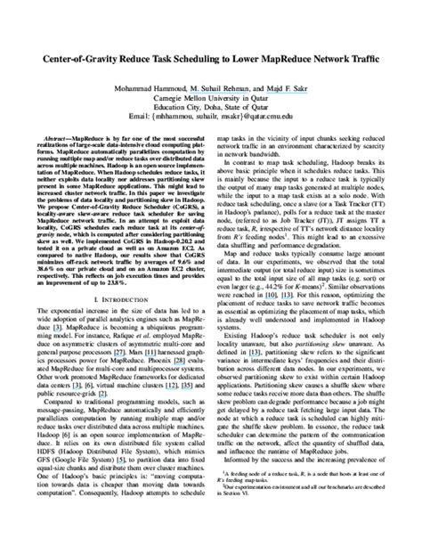 Pdf Center Of Gravity Reduce Task Scheduling To Lower Mapreduce Network Traffic