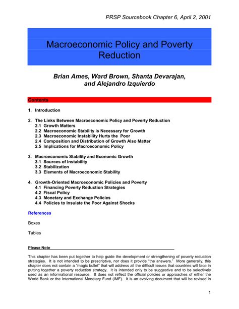 Pdf Macroeconomic Policy And Poverty Reduction