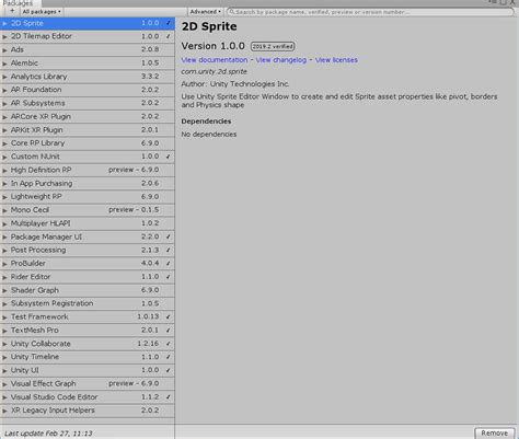 Not Able To See 2d Spriteshape In Package Manager Unity Engine