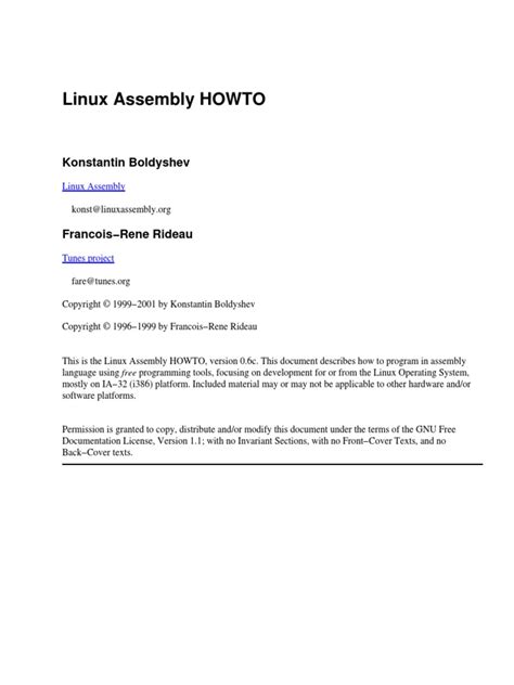 linux assembly howto konstantin boldyshev pdf assembly language free software