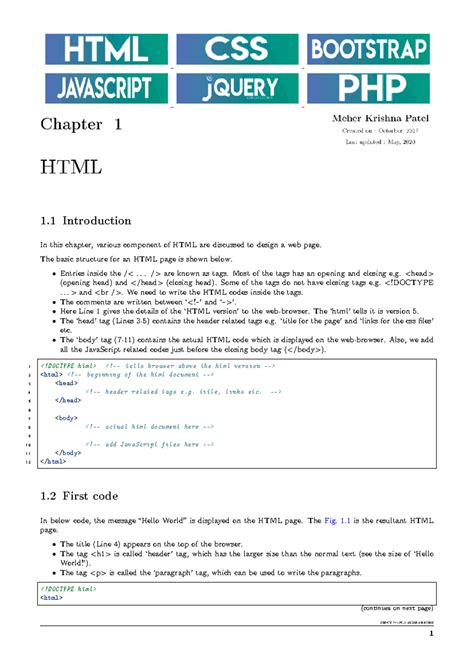 Html Css Bootstrap Javascript Jquery Php 1 Chapter 1 Html 1