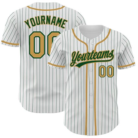 Custom Pinstripe Baseball Jersey White Green Old Gold Authentic Fansidea