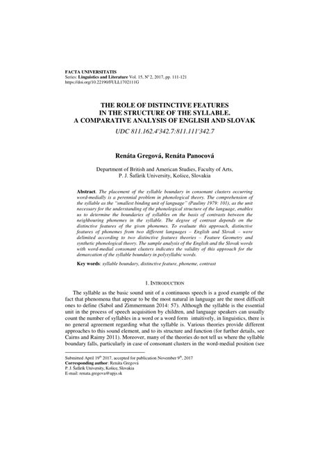 Pdf The Role Of Distinctive Features In The Structure Of The Syllable