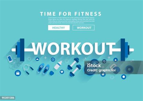 운동 피트 니스 개념 운동 장비입니다 벡터 일러스트 레이 션 현대 레이아웃 템플릿 평면 디자인 가냘픈에 대한 스톡 벡터 아트 및