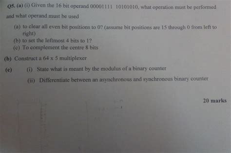 Solved Q5 A I Given The 16 Bit Operand 0000111110101010