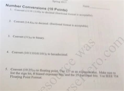 Solved Number Conversions Points Spring Convert Chegg Com