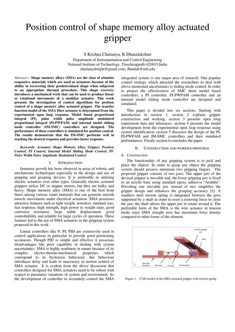 Pdf Position Control Of Shape Memory Alloy Actuated Gripper