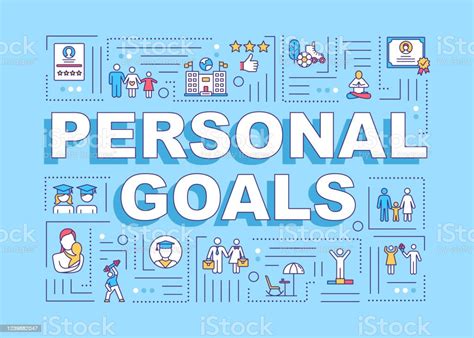 개인 평생 목표 단어 개념 배너 삶의 꿈과 열망 스마트 계획 파란색 배경에 선형 아이콘이 있는 인포그래픽입니다 격리 된 타이포그래피 벡터 윤곽rgb 색상 일러스트레이션 생활