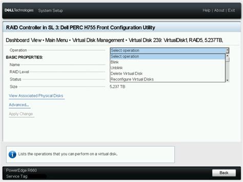 creating a virtual disk and selecting raid type on a dell poweredge server