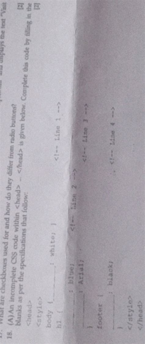 1818 A An Incomplete Css Code Within Is Given Below Complete This