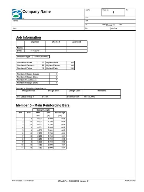 Staadpro Rc Design Summary Bs8110 Pdf Building Engineering Structural Engineering