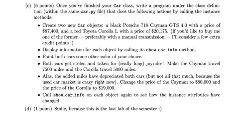 Solved 2 Within A File Named Carpy Write A Class Named
