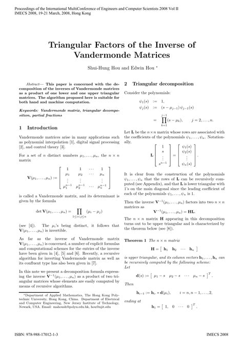 Pdf Triangular Factors Of The Inverse Of Vandermonde Matrices