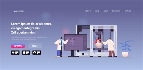 연구원은 인간 이식 장기 생물 공학의 3d 바이오 프린터 의료 인쇄에 심장 모델을 인쇄합니다 프리미엄 벡터