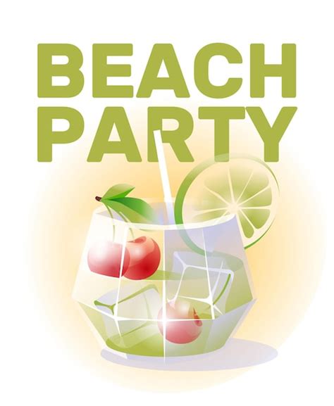 유리 해변 파티 여름 이벤트 휴가 개념에 체리 라임 칵테일 흰색 배경 벡터 일러스트 레이 션 프리미엄 벡터