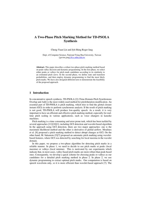 pdf a two phase pitch marking method for td psola synthesis