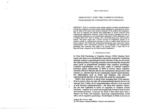 Pdf Semantics And The Computational Paradigm In Cognitive Psychology