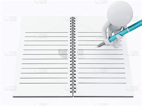 3d白人用记事本和笔。