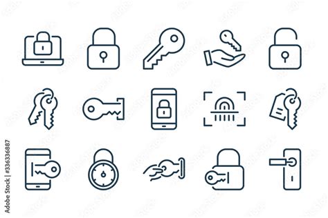 key and lock line icons access password and login vector linear icon