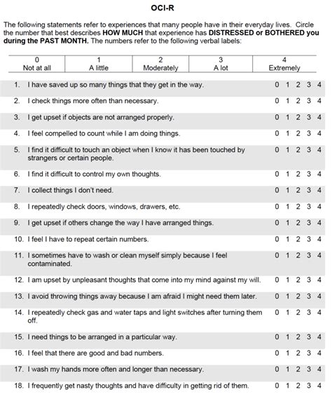 Obsessive Compulsive Inventory Revised Oci R Simple And Practical Mental Health