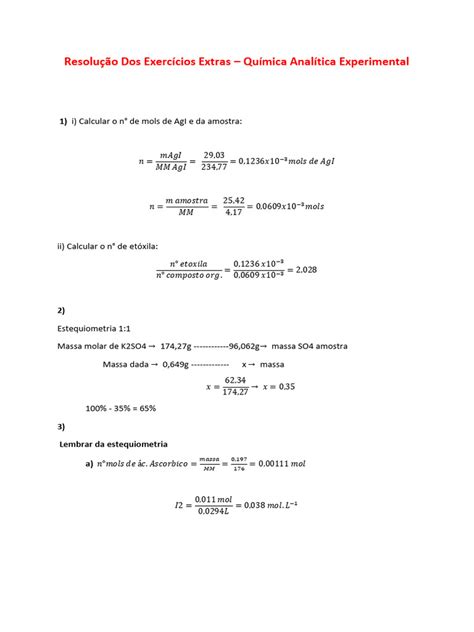 Resolução Dos Exercícios Extras Química Analítica Experime Pdf