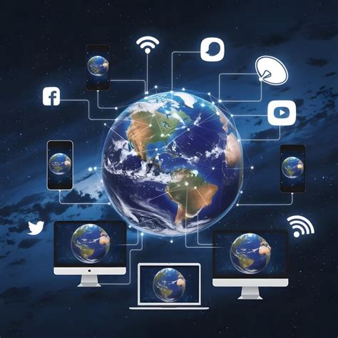Tech Devices And Icons Connected Design To Digital Planet Earth Design Premium Ai Generated Image
