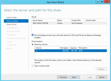 create nfs sharing in windows server 2012