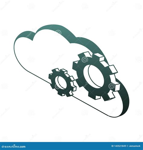 Cloud Computing And Gears Isometric Symbol Blue Lines Stock Vector Illustration Of