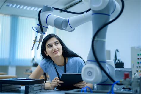 Female Robotics Engineer Working With Programming And Manipulating