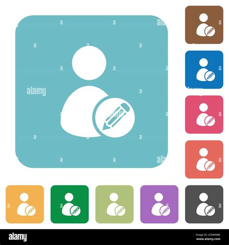Flat Edit User Account Icons On Rounded Square Color Backgrounds Stock