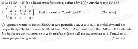 Solved A Let Tr5→r4 Be A Linear Transformation Defined By