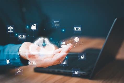 Businessman Working At Cloud Data Icon Cloud Computing Diagram Show On