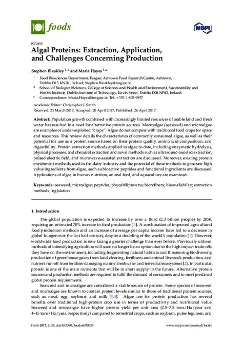 Pdf Algal Proteins Extraction Application And Challenges