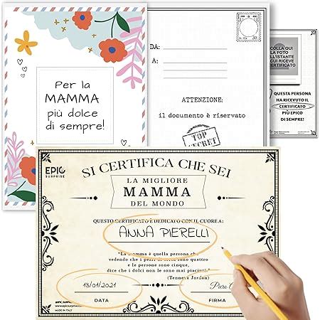 Certificato Idea Regalo Mamma Pergamena Originale Personalizzata Con