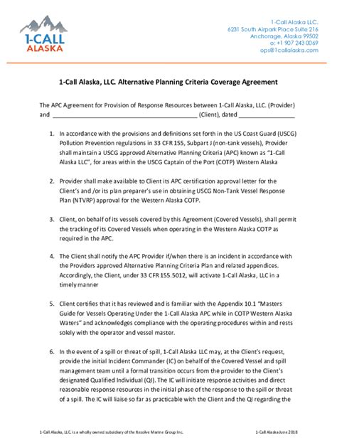 Fillable Online Alternative Planning Criteria Coverage Agreement Fax Email Print Pdffiller