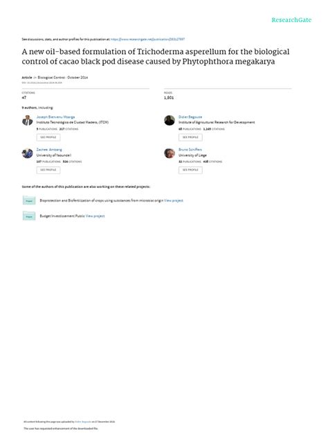 New Oil Based Formulation Pdf Cocoa Bean