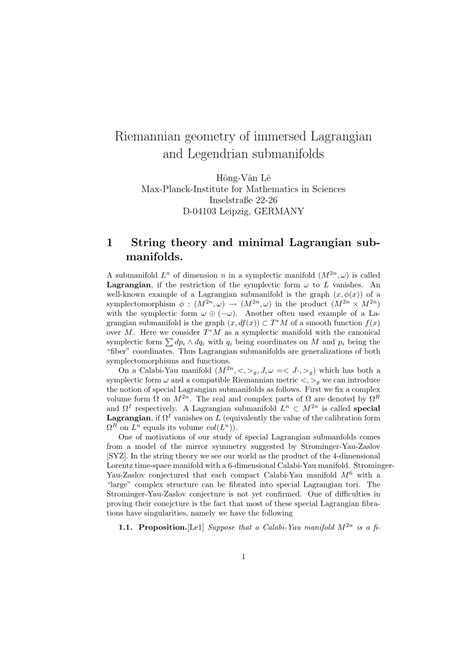 Pdf Riemannian Geometry Of Immersed Lagrangian And Legendrian Submanifolds