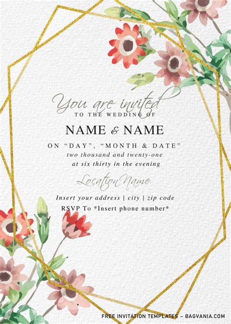 Free Botanical Floral Wedding Invitation Templates For Word